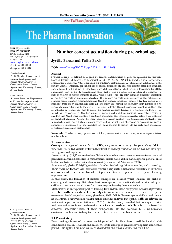 (PDF) Number concept acquisition during pre-school age