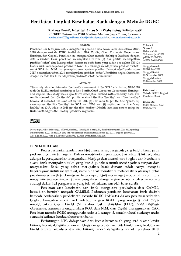 (PDF) Penilaian Tingkat Kesehatan Bank dengan Metode RGEC