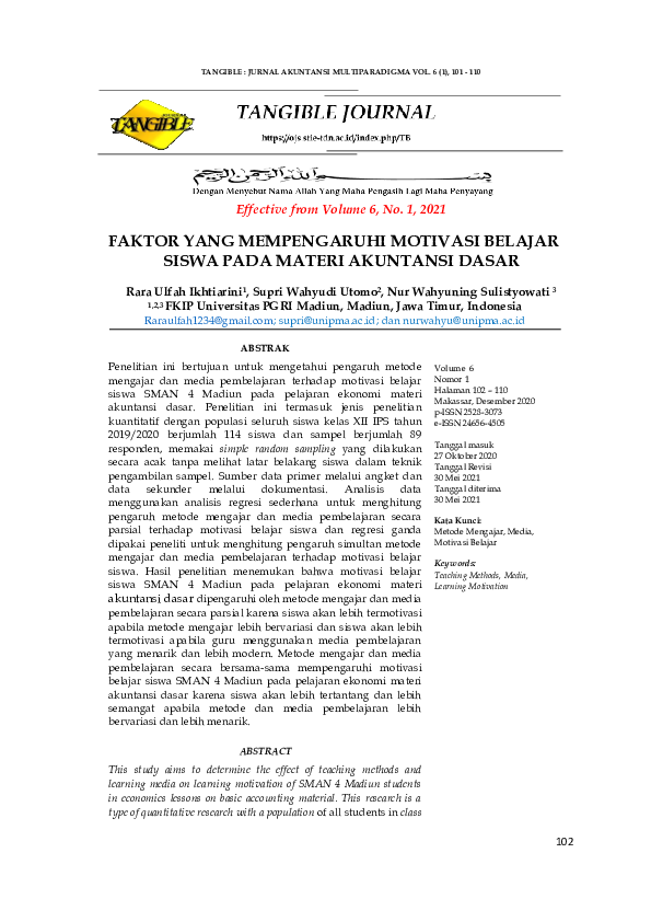 (PDF) Faktor Yang Mempengaruhi Motivasi Belajar Siswa Pada Materi Akuntansi Dasar