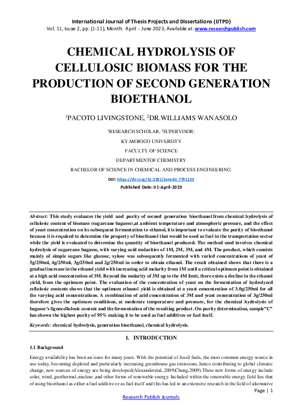 (PDF) Chemical Hydrolysis of Cellulosic Biomass for the Production of ...
