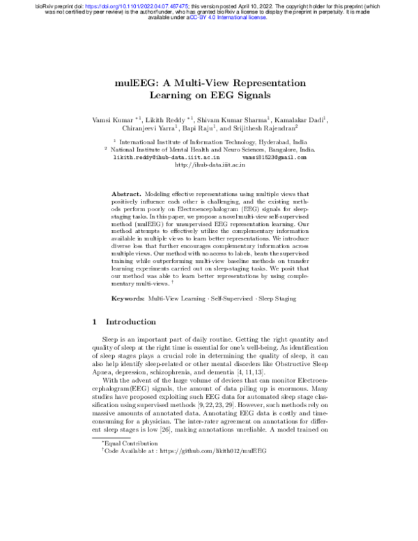 (PDF) mulEEG: A Multi-View Representation Learning on EEG Signals | vamsi kumar - Academia.edu