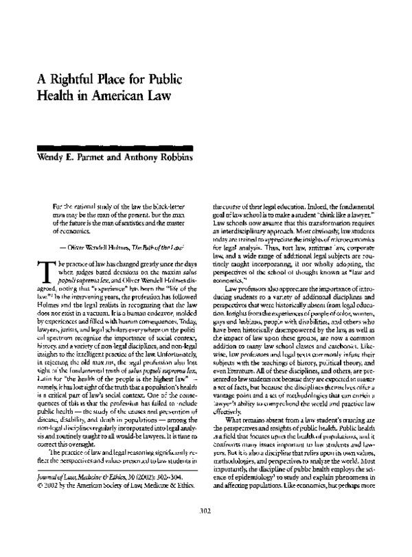 (PDF) A Rightful Place for Public Health in American Law
