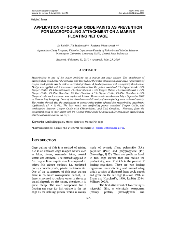 (PDF) Application of Copper Oxide Paints as Prevention for Macrofouling ...