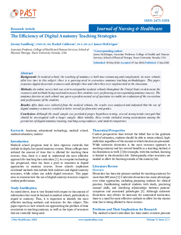 (PDF) The Efficiency of Digital Anatomy Teaching Strategies