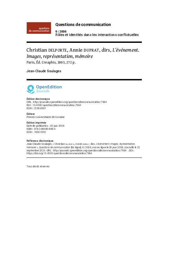 (PDF) Christian DELPORTE, Annie DUPRAT, dirs, L'événement. Images ...