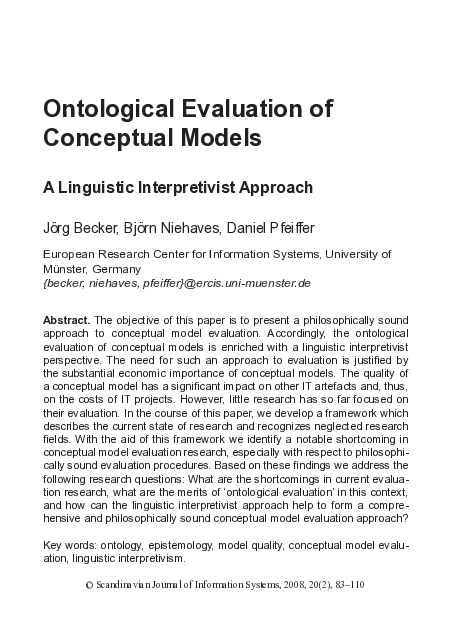 (PDF) Ontological Evaluation of Conceptual Models