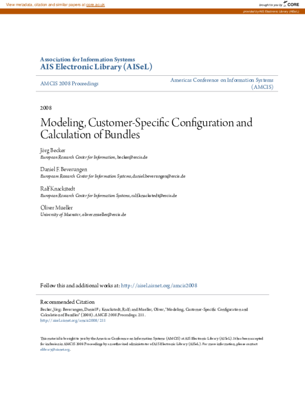 (PDF) Modeling, Customer-Specific Configuration and Calculation of Bundles