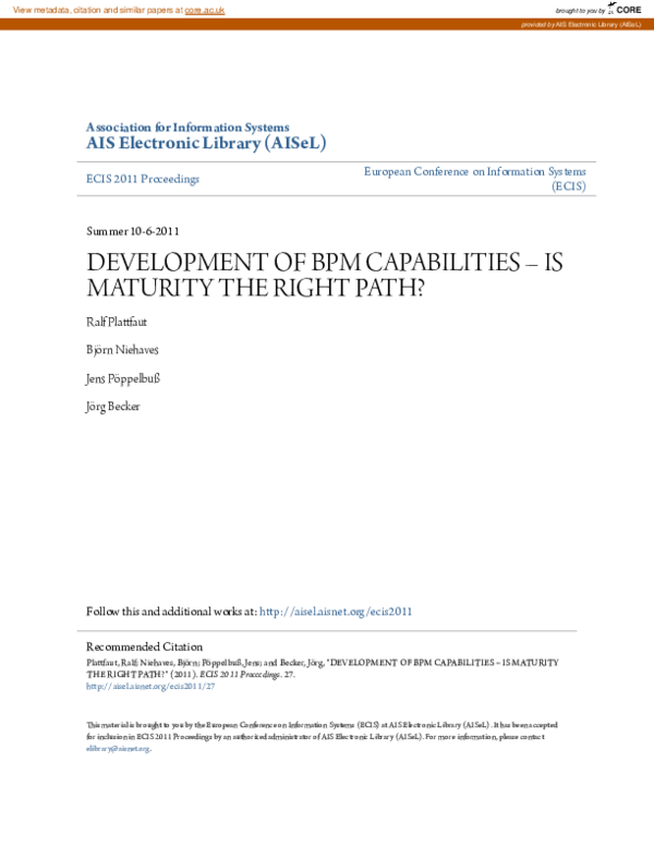 (PDF) Development of BPM Capabilities–Is Maturity the Right Path?
