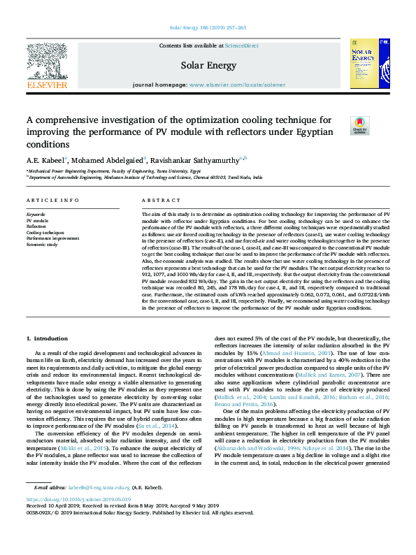 (PDF) A comprehensive investigation of the optimization cooling technique for improving the ...