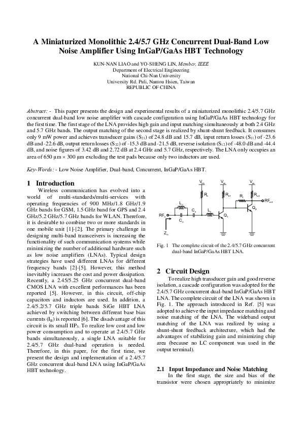 (PDF) A Miniaturized Monolithic 2.4/5.7 GHz Concurrent Dual-Band Low ...