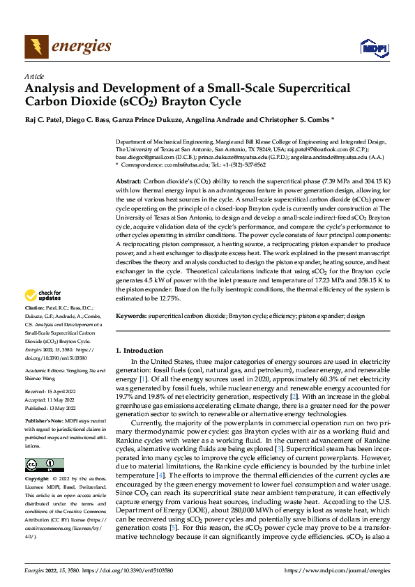 (PDF) Analysis and Development of a Small-Scale Supercritical Carbon ...