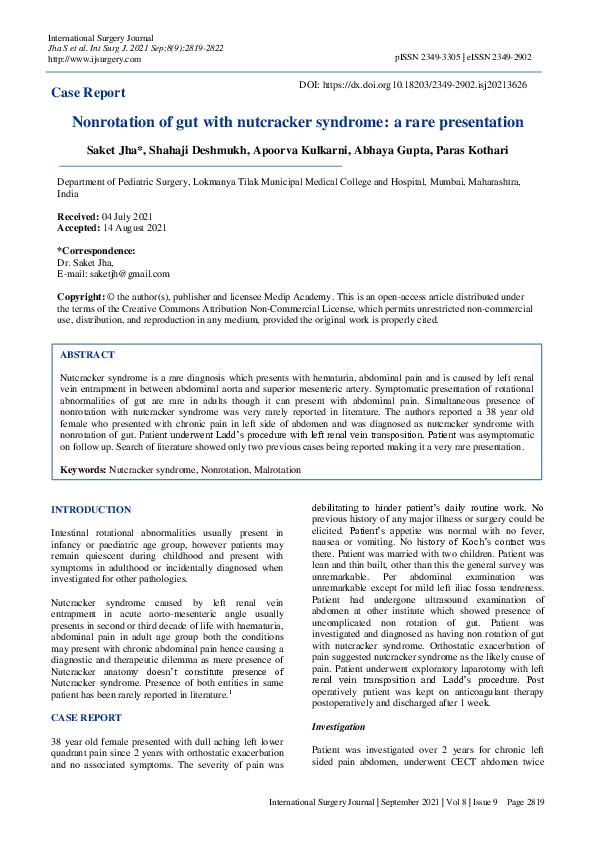 (PDF) Nonrotation of gut with nutcracker syndrome: a rare presentation