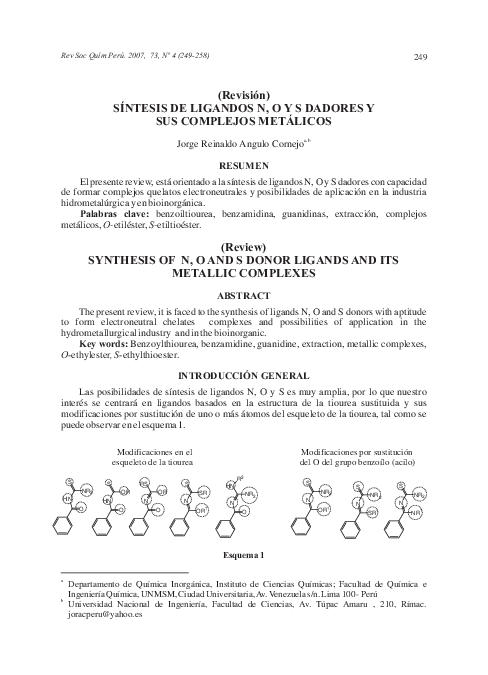 (PDF) Síntesis de ligandos N, O y S dadores y sus complejos metálicos