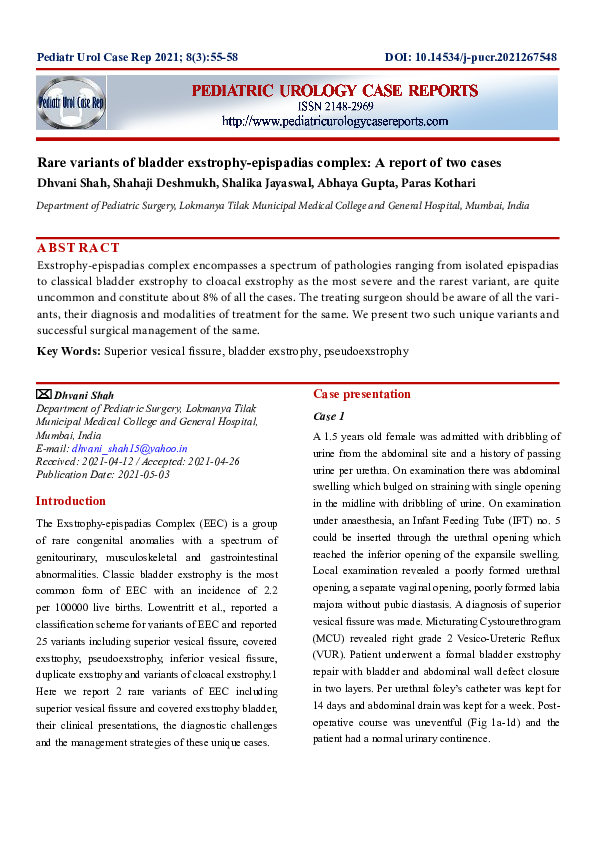 (PDF) Rare Variants of Bladder Exstrophy-Epispadias Complex: A Report ...
