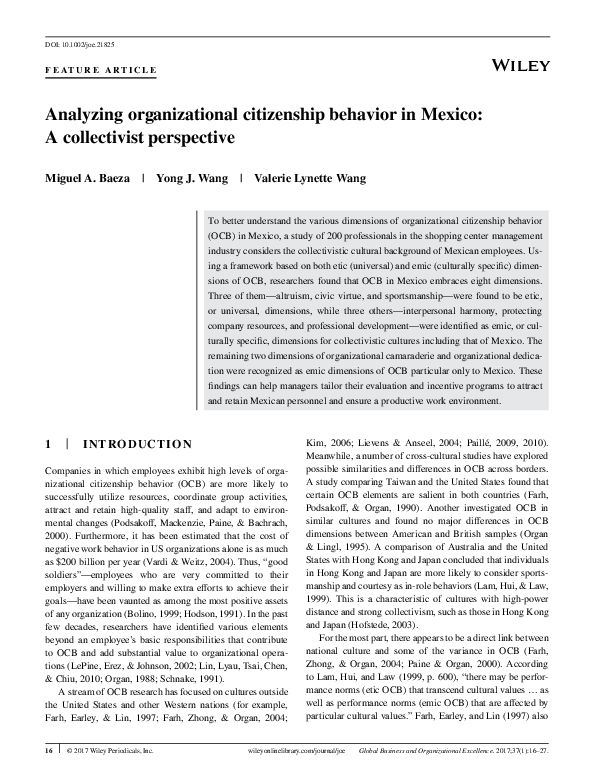 (PDF) Analyzing organizational citizenship behavior in Mexico: A ...