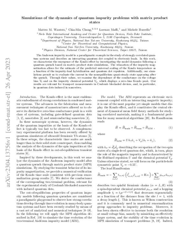 (PDF) Simulations of the dynamics of quantum impurity problems with ...