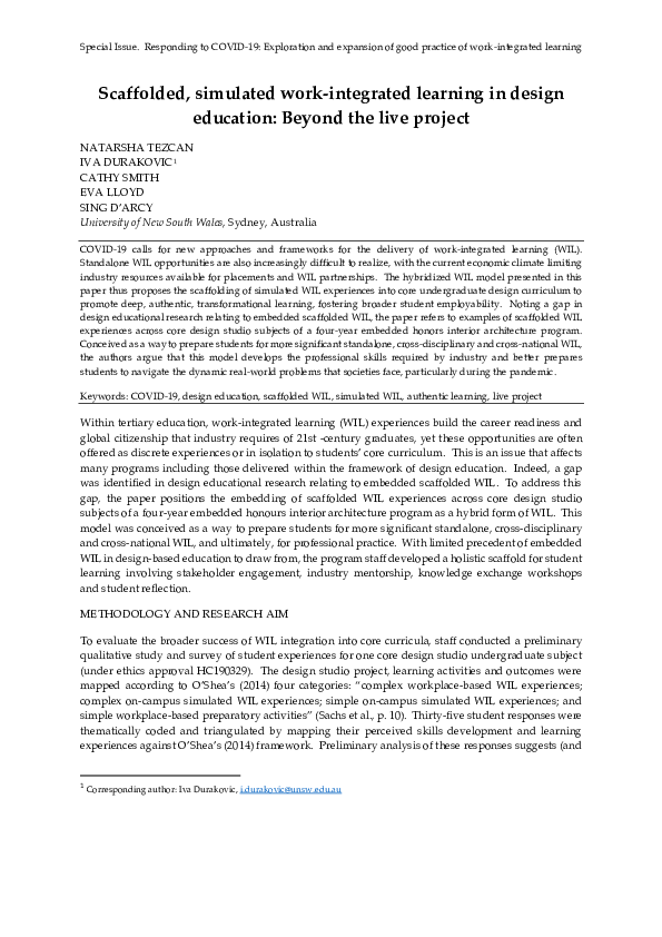(PDF) Scaffolded, simulated work-integrated learning in design education: Beyond the live ...