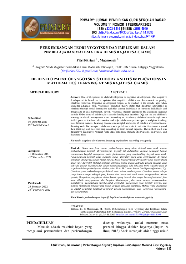 (PDF) Perkembangan Teori Vygotsky Dan Implikasi Dalam Pembelajaran ...