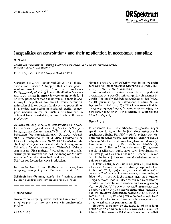 (PDF) Inequalities on convolutions and their application in acceptance sampling