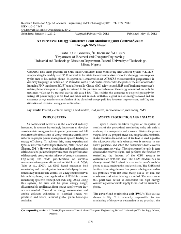 (PDF) An Electrical Energy Consumer Load Monitoring and Control System ...