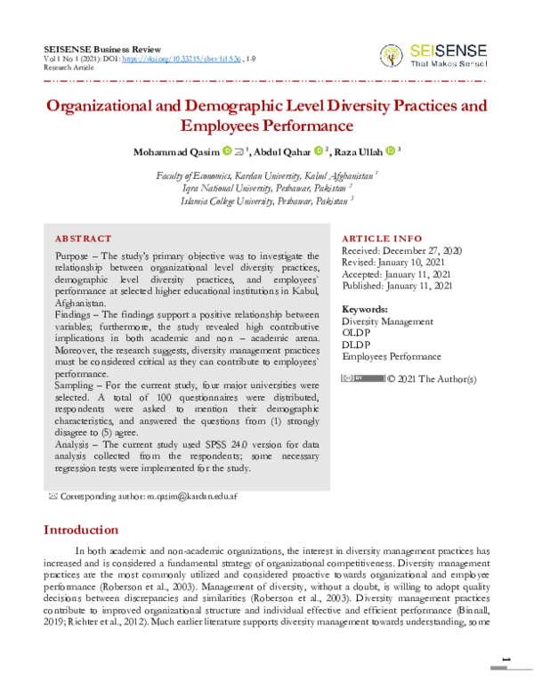 (PDF) Organizational and Demographic Level Diversity Practices and ...