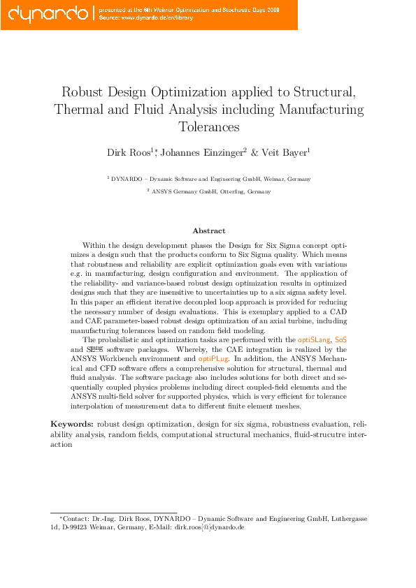 (PDF) Robust Design Optimization applied to Structural, Thermal and Fluid Analysis including ...