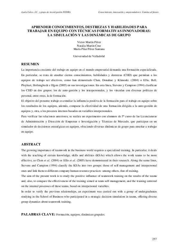 (PDF) Aprender conocimientos, destrezas y habilidades para trabajar en equipo con técnicas ...