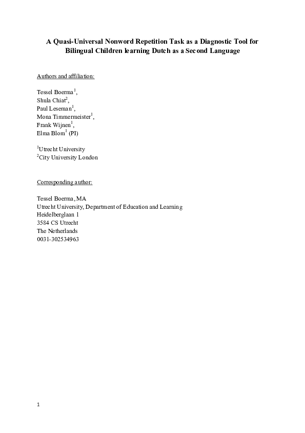 (PDF) A Quasi-Universal Nonword Repetition Task as a Diagnostic Tool ...