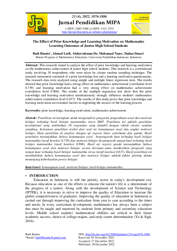 (PDF) The Effect of Prior Knowledge and Learning Motivation on ...