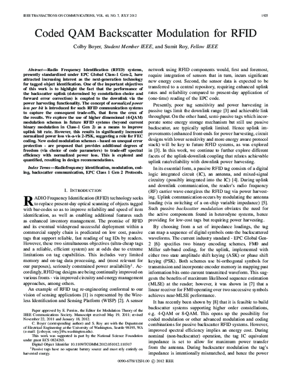 (PDF) Coded QAM Backscatter Modulation for RFID
