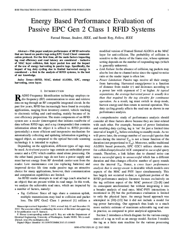 (PDF) Energy Based Performance Evaluation of Passive EPC Gen 2 Class 1 ...