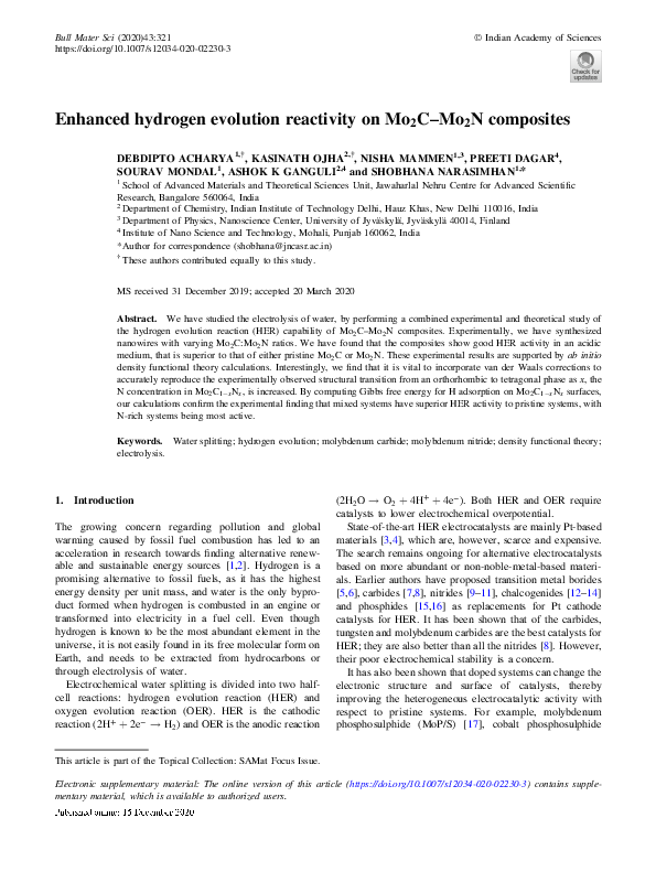(PDF) Enhanced hydrogen evolution reactivity on $${\mathrm{Mo}}_2 ...