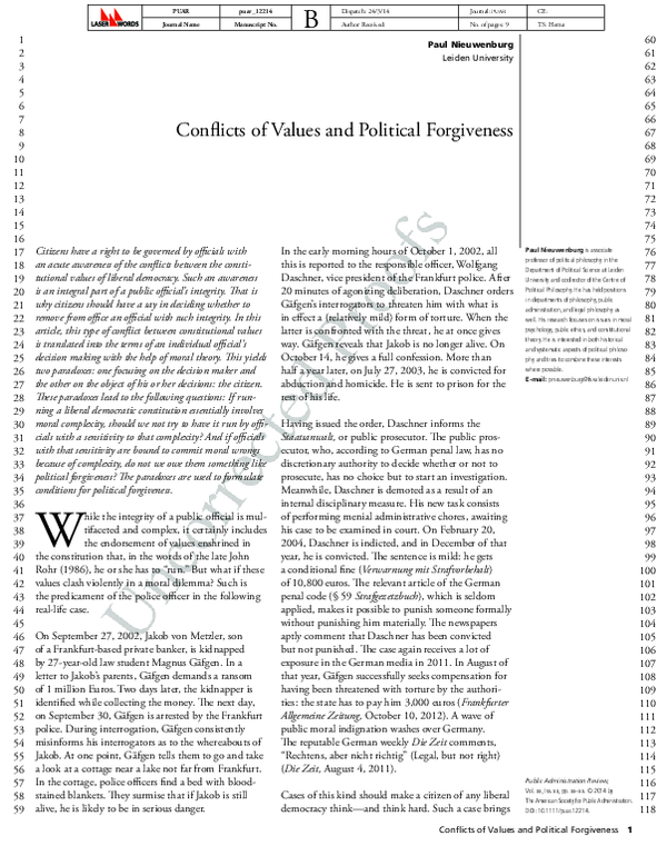(PDF) Conflicts of Values and Political Forgiveness