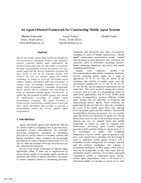 (PDF) An Agent-Oriented Framework for Constructing Mobile Agent Systems
