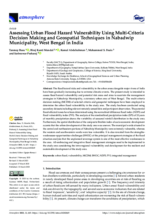 (PDF) Assessing Urban Flood Hazard Vulnerability Using Multi-Criteria Decision Making and ...