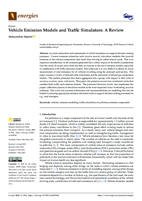 (PDF) Vehicle Emission Models and Traffic Simulators: A Review