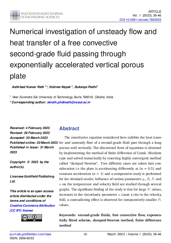 (PDF) Numerical investigation of unsteady flow and heat transfer of a free convective second ...