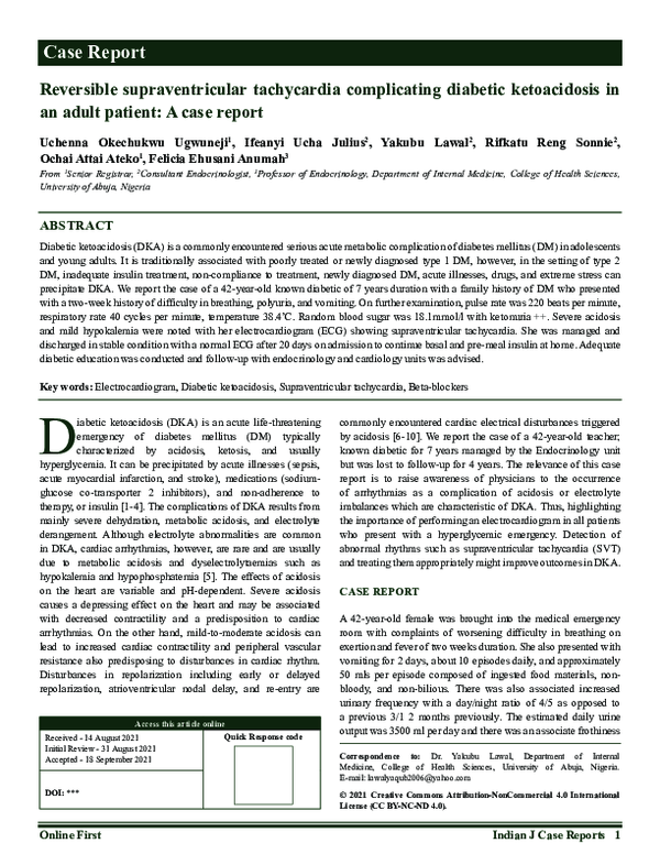 (PDF) Reversible supraventricular tachycardia complicating diabetic ...
