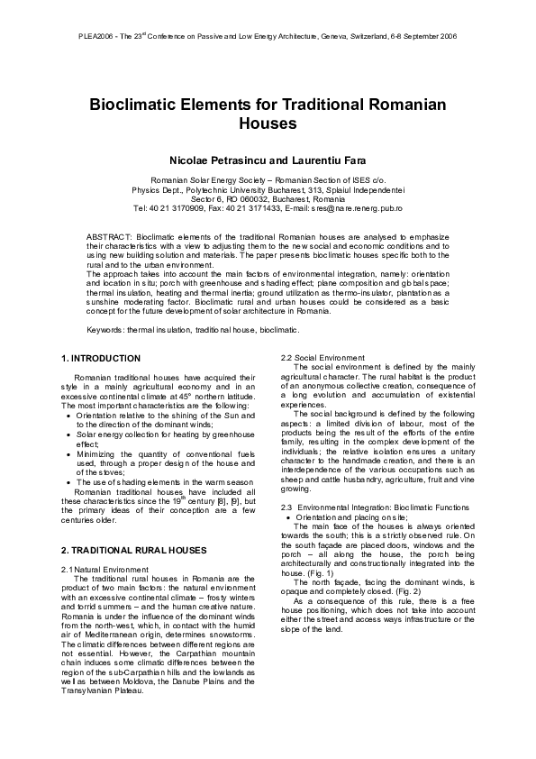 (PDF) Bioclimatic Elements for Traditional Romanian Houses