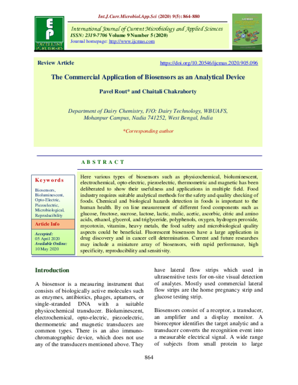 (PDF) The Commercial Application of Biosensors as an Analytical Device