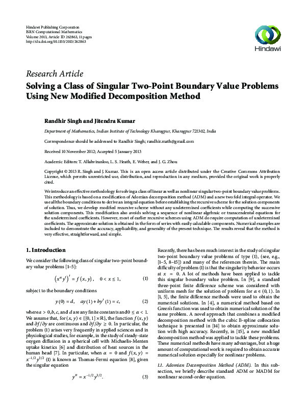 Pdf Solving A Class Of Singular Two Point Boundary Value Problems Using New Modified
