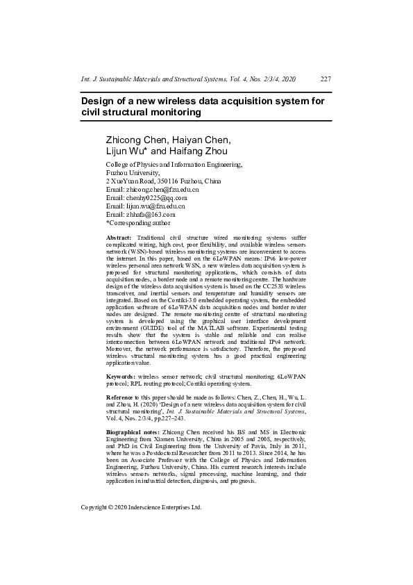 (PDF) Design of a new wireless data acquisition system for civil ...