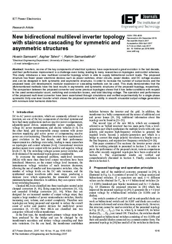 (PDF) New bidirectional multilevel inverter topology with staircase cascading for symmetric and ...