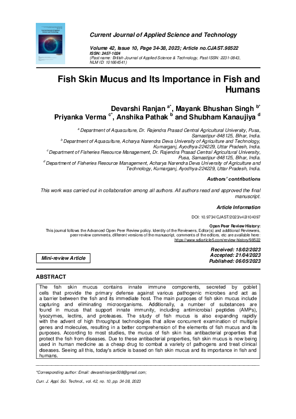 (PDF) Fish Skin Mucus and Its Importance in Fish and Humans