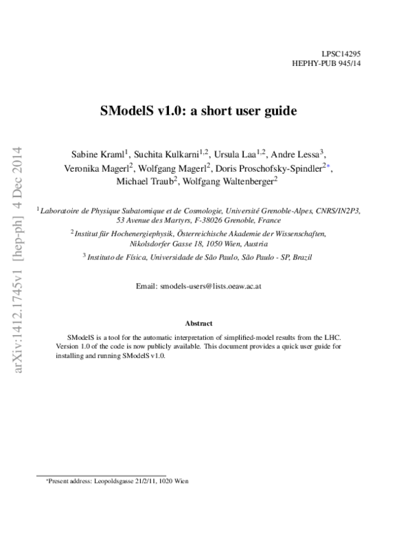 (PDF) SModelS v1. 0: a short user guide