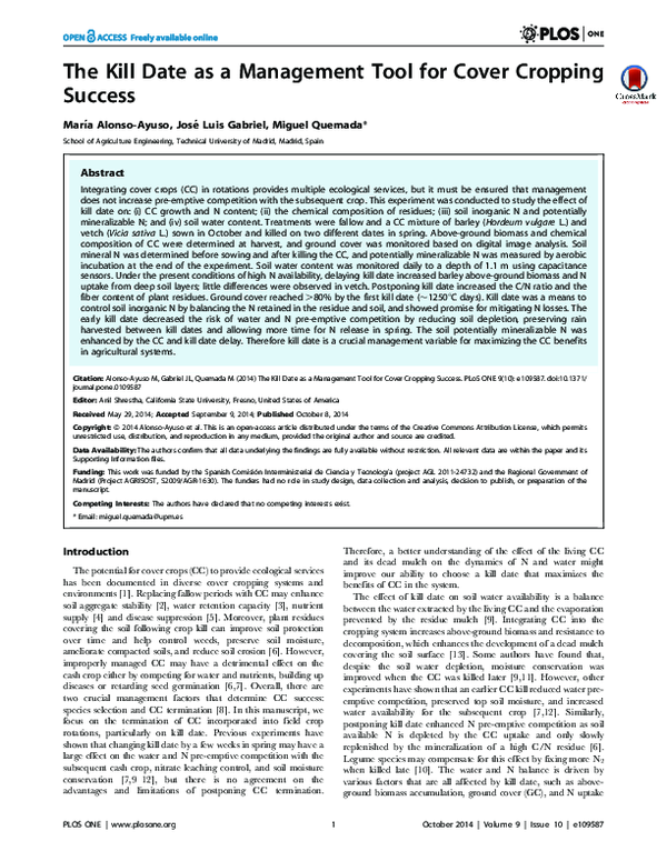 (PDF) The Kill Date as a Management Tool for Cover Cropping Success