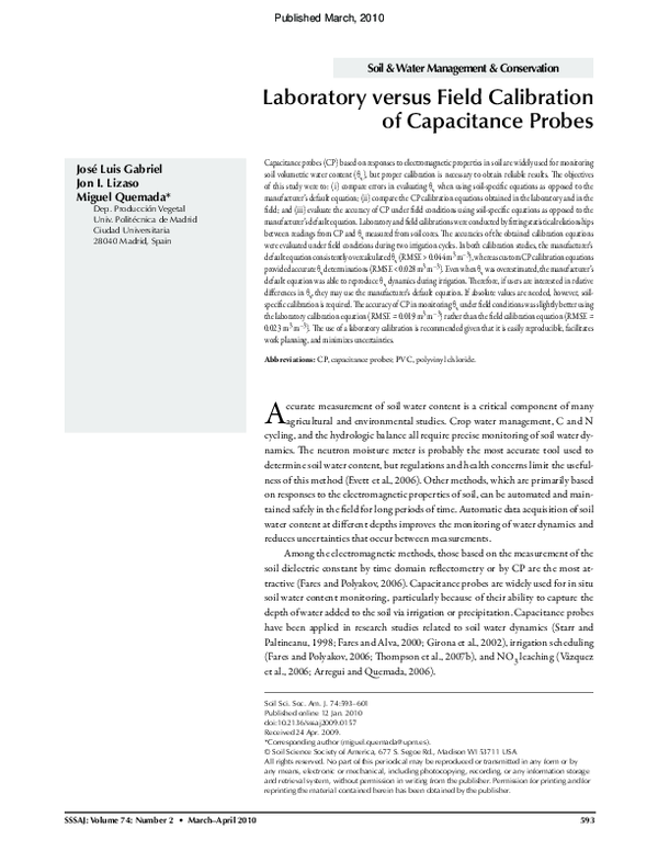 (PDF) Laboratory versus Field Calibration of Capacitance Probes