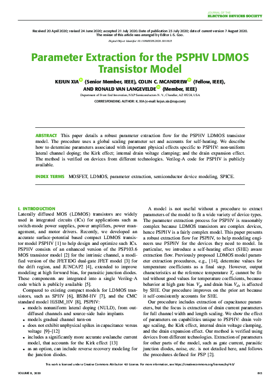 Pdf Parameter Extraction For The Psphv Ldmos Transistor Model