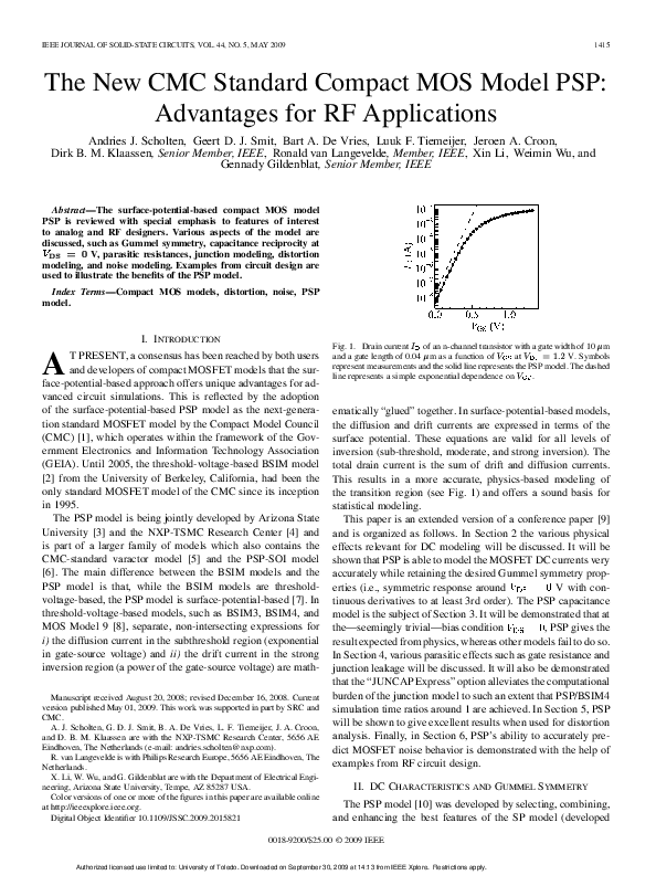 (PDF) The New CMC Standard Compact MOS Model PSP: Advantages for RF ...