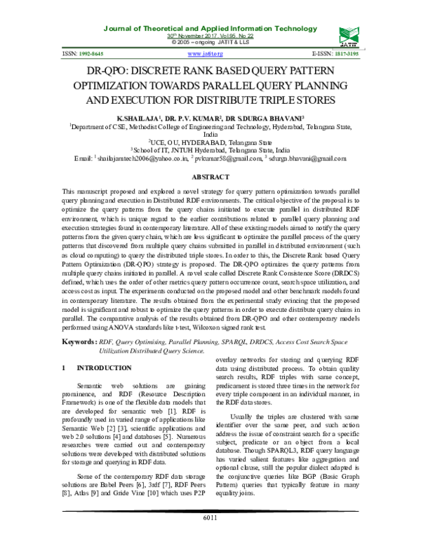 (PDF) DR-Qpo: Discrete Rank Based Query Pattern Optimization Towards Parallel Query Planning and ...